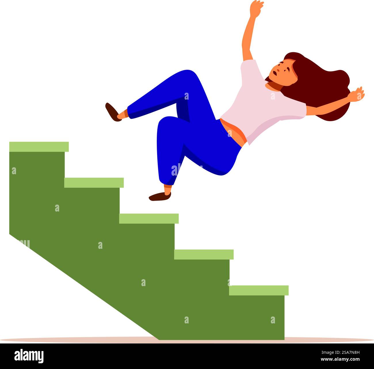 Woman is falling down some stairs after slipping and injuring herself ...