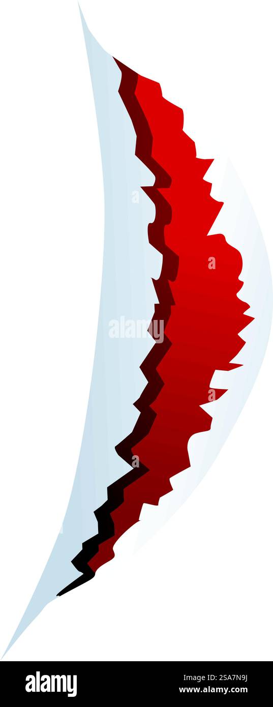 White surface ripping open to reveal a red background. White paper ...