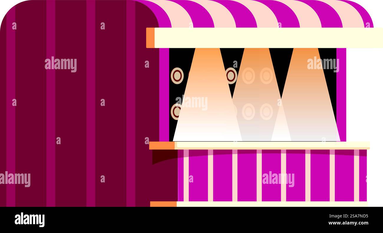 Empty food stand at street fair, amusement park or carnival illuminated ...