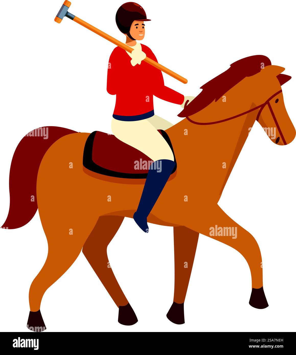 Professional polo player is riding a horse and holding a polo stick ...
