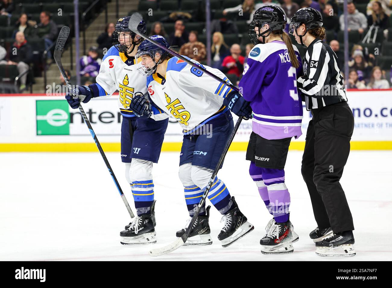 January 28th, 2025: Toronto Sceptres forward Emma Woods (67) helped off ...