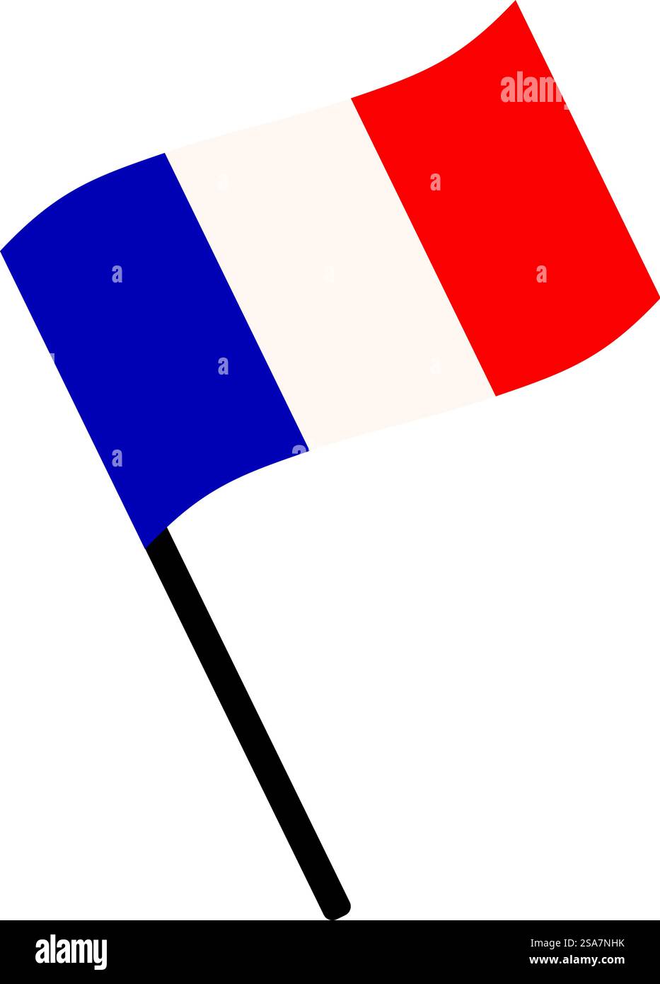 Simple vector illustration of the french flag waving on a flagpole ...
