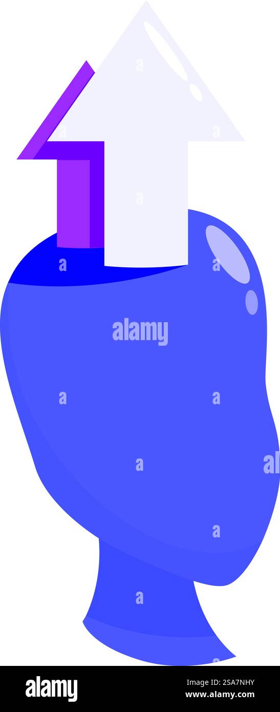 Blue human head with a growing up arrow symbolizing personal growth ...