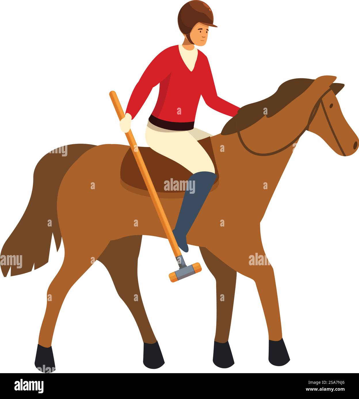 Jockey is riding a horse and holding a stick in a horse racing ...