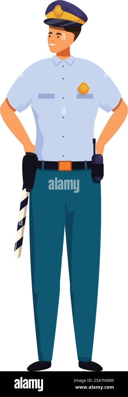 Police officer standing with hands on hips, wearing uniform and holding ...