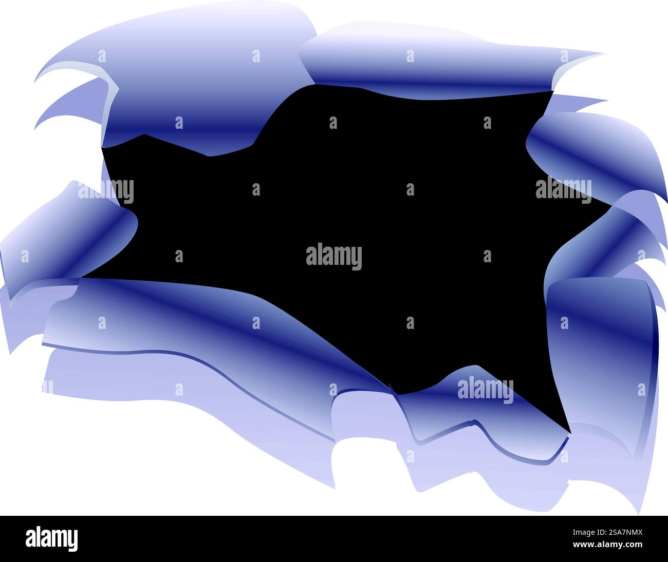 Torn metal hole effect creating a ripped paper style revealing a dark void underneath. Torn ...