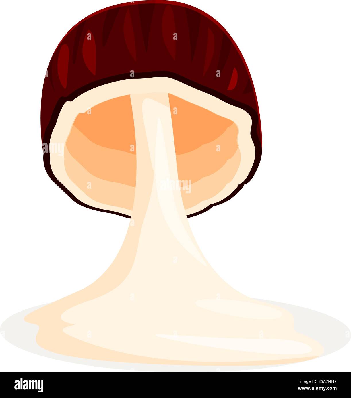 Coconut milk is pouring from a cracked coconut on a white background ...