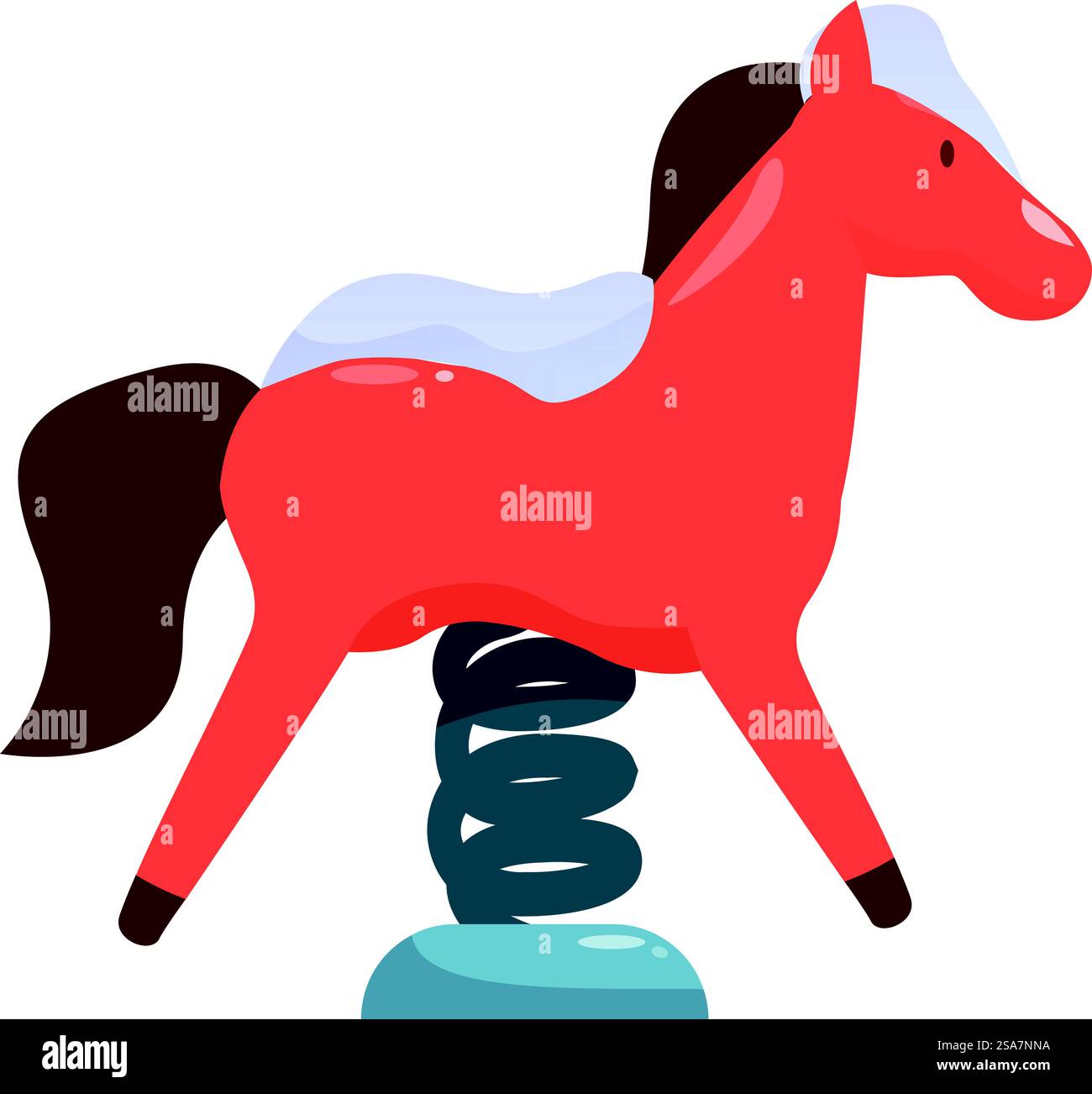 Red spring rocking horse standing still on a white background. Red ...