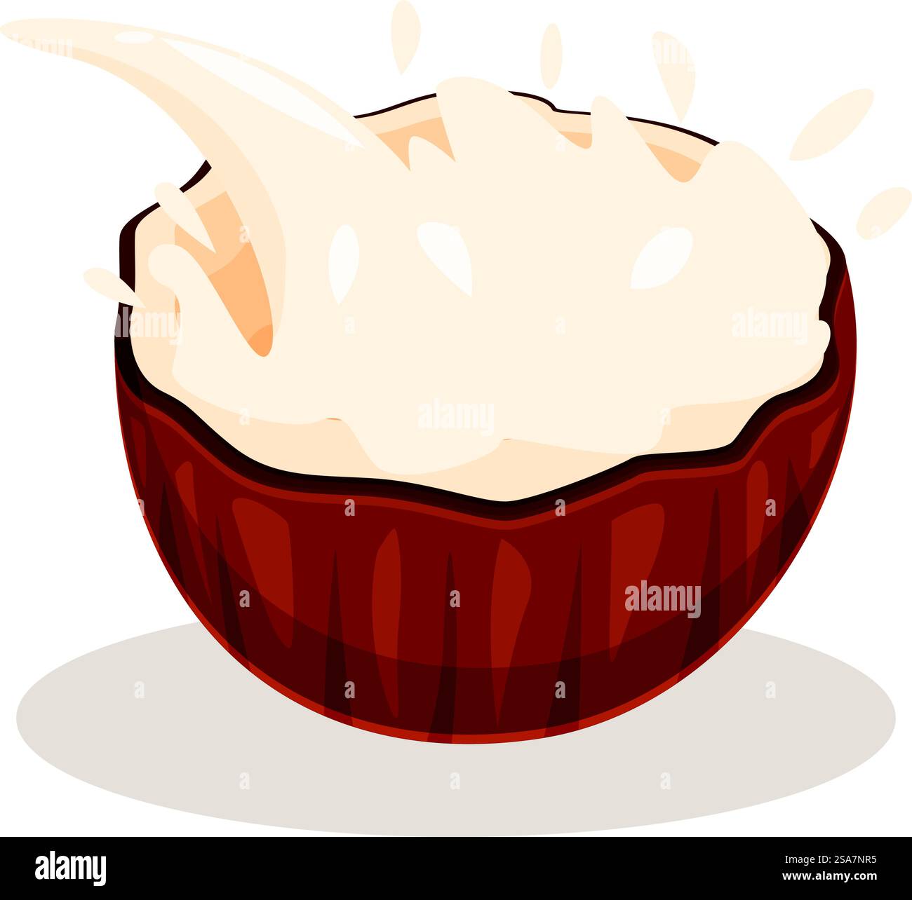 Coconut milk splashing into a cracked coconut shell, isolated on white ...