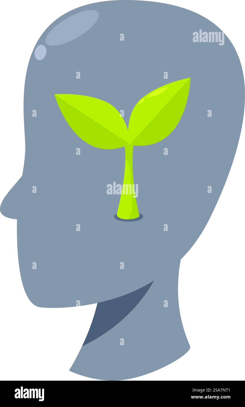 Green plant growing inside a human head is a concept illustrating ...