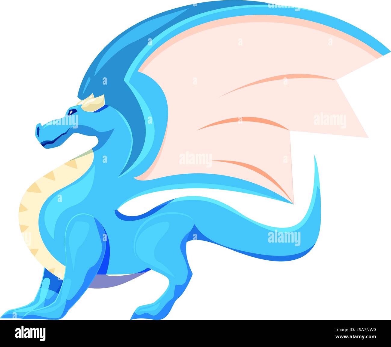 Cartoon illustration of a blue wyvern dragon standing and spreading its ...