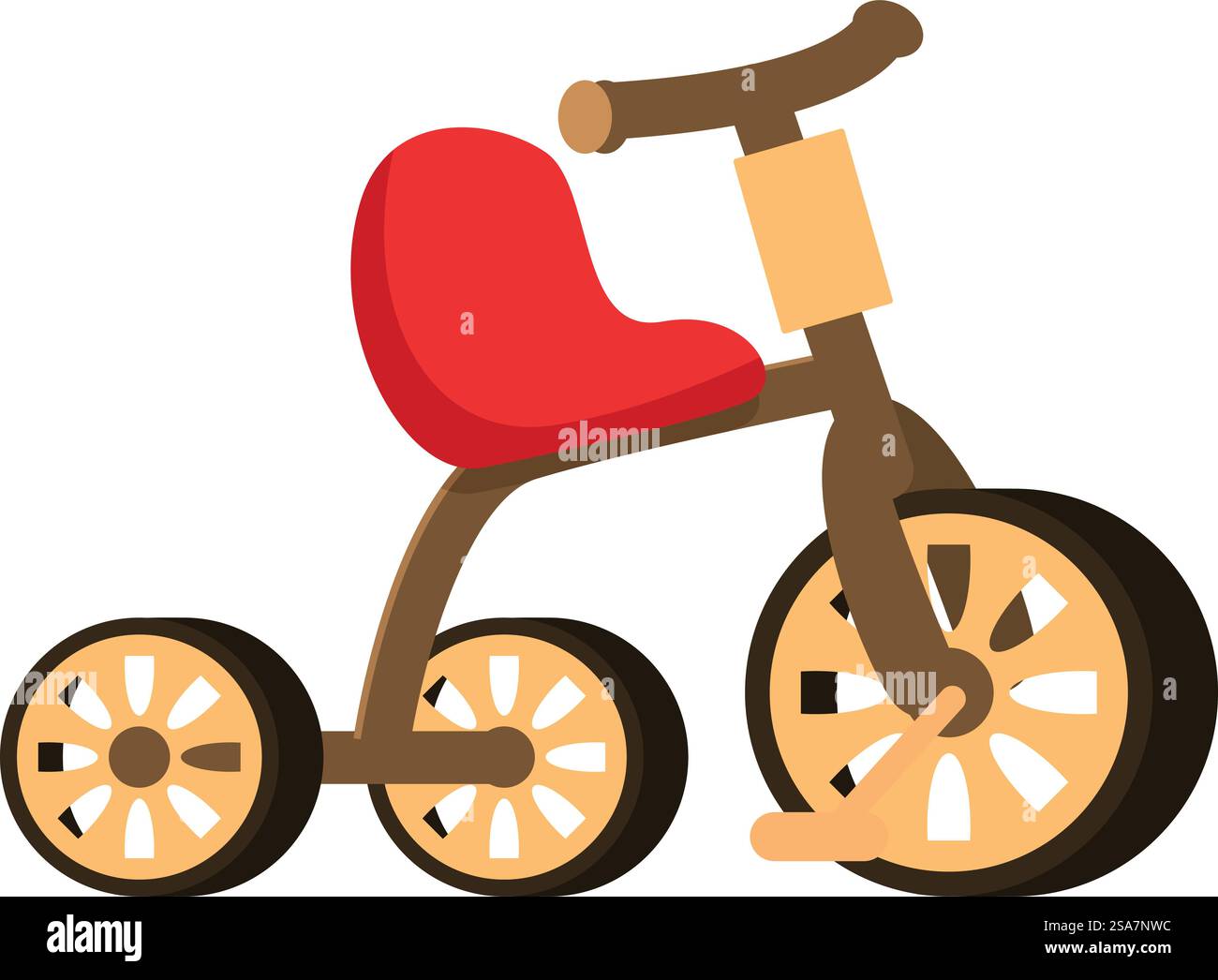 Red and brown tricycle standing still on a white background. Red and ...