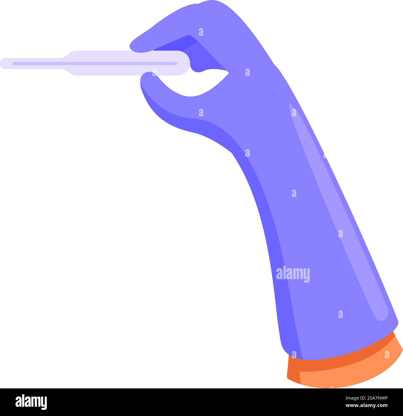 Gloved hand is holding a medical thermometer, ready to check a patient ...