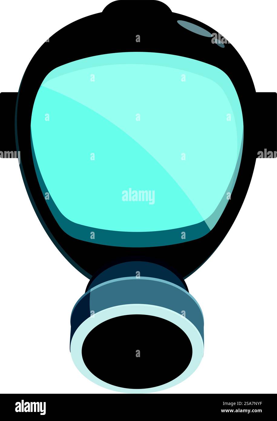 Black gas mask protecting from chemical weapon with blue filter glass ...