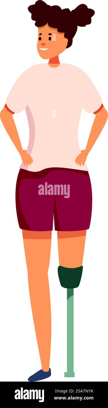 Young smiling woman with disability standing with prosthetic leg, body ...