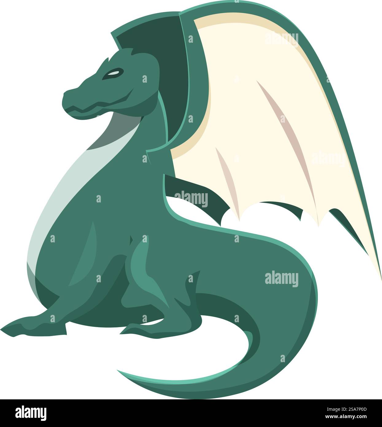 Green fantasy dragon sitting and showing its wings. Green fantasy ...