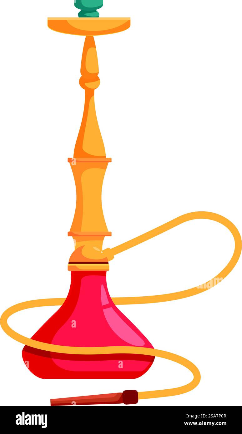 Golden hookah pipe standing with long yellow tube for smoking flavored ...