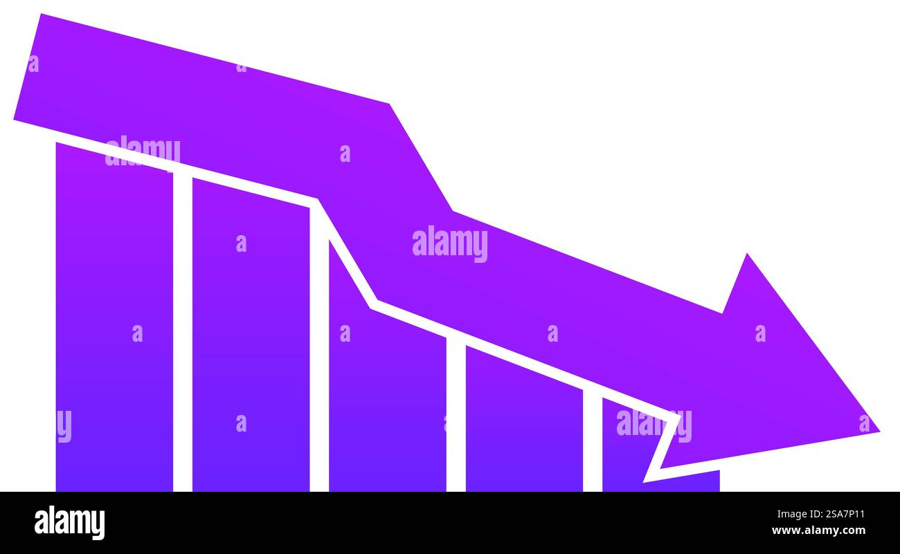 Purple gradient bar graph is showing a negative trend with a downward ...