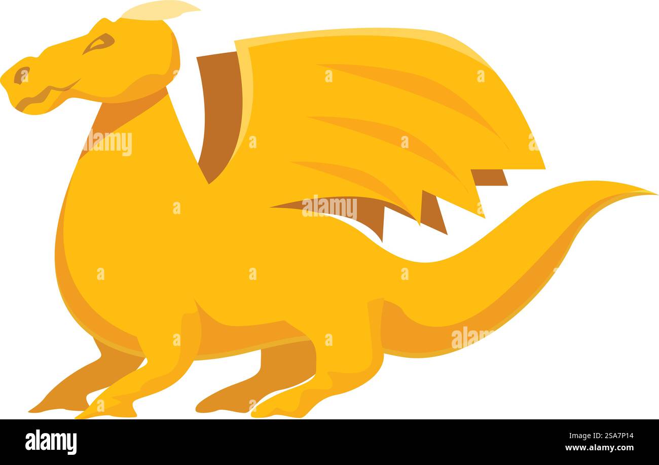 Yellow dragon standing spreading its wings, a mythical creature and ...