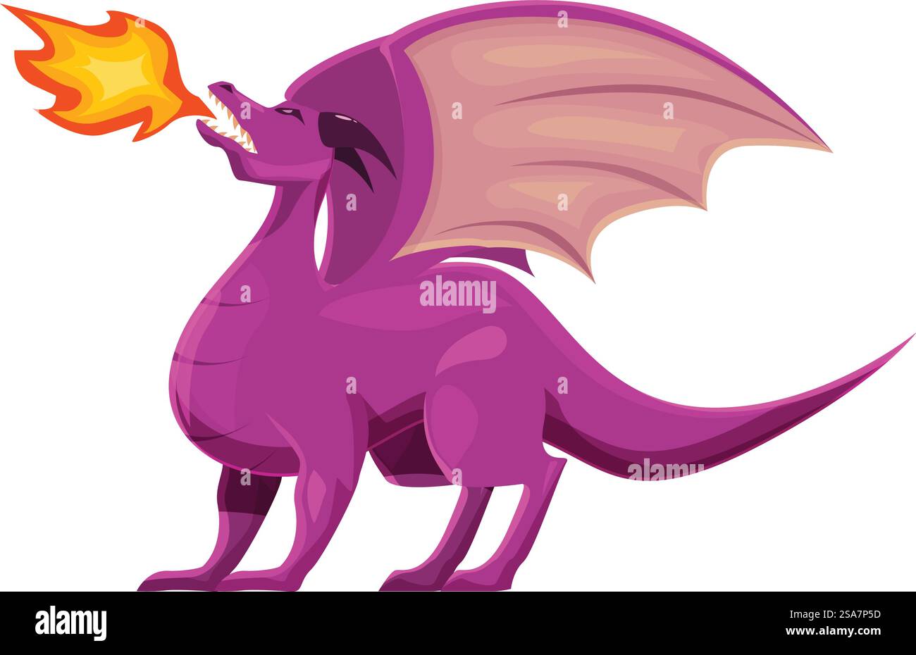 Purple fantasy dragon breathing fire standing on four legs Stock Vector ...