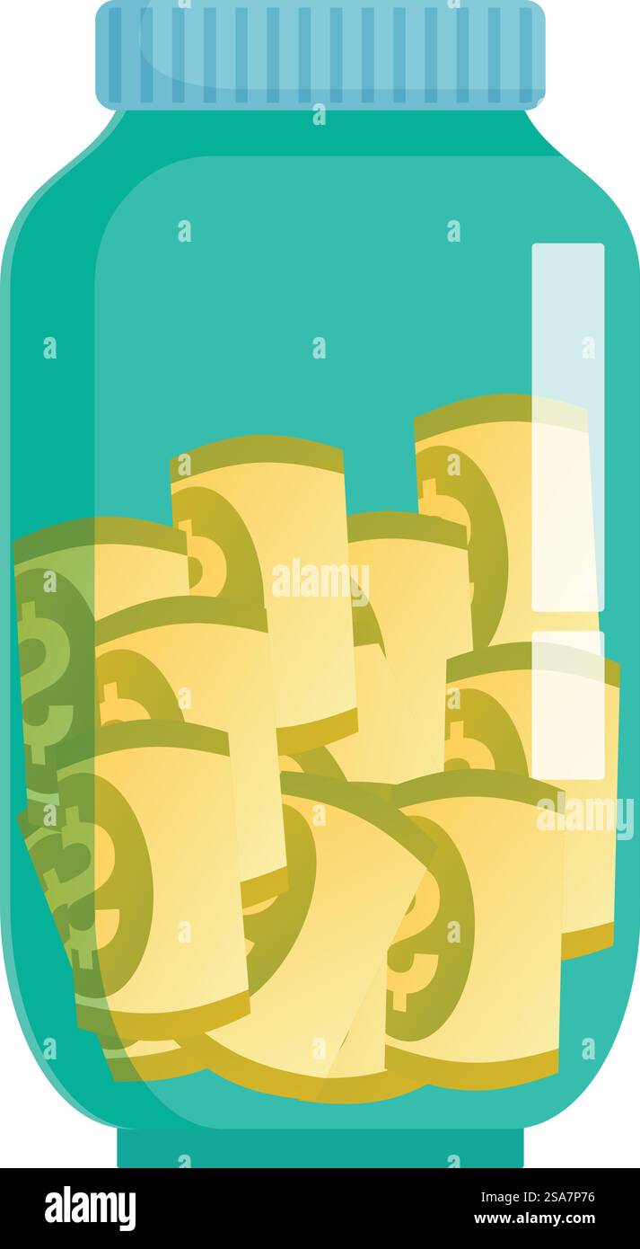 Glass money jar is overflowing with dollar bills, symbolizing ...