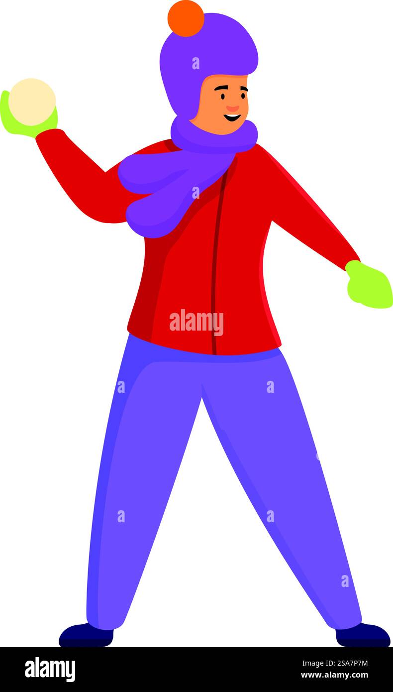 Young man is having fun throwing a snowball during a winter activity ...