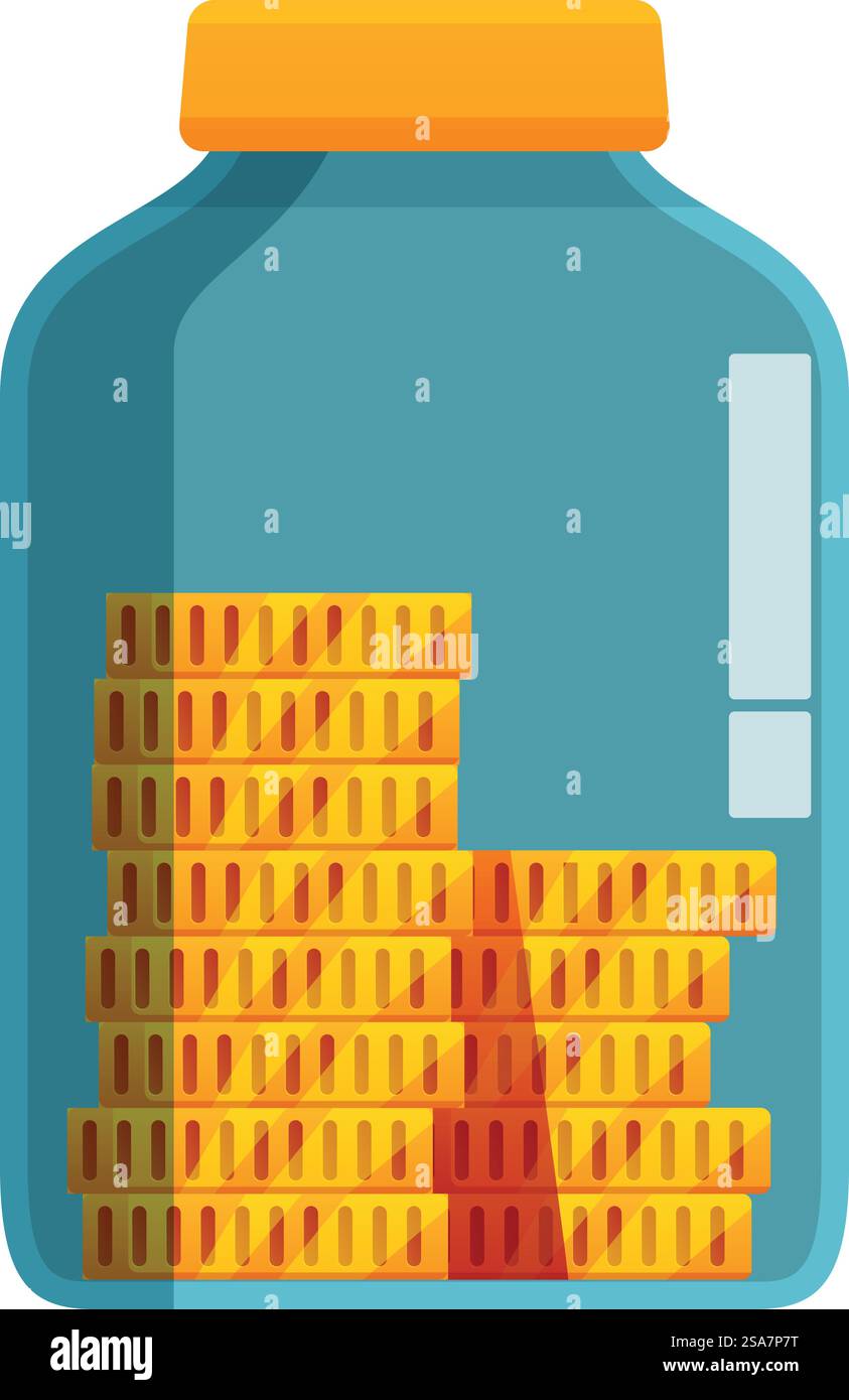 Glass money jar is filling with stacks of golden coins hi-res stock ...