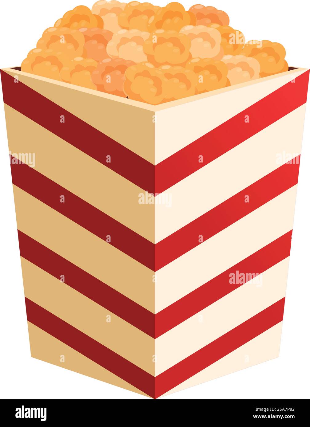 Full red and white striped cardboard popcorn bucket overflowing with ...