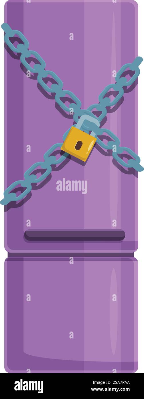 Purple refrigerator is locked with a chain and padlock, symbolizing ...