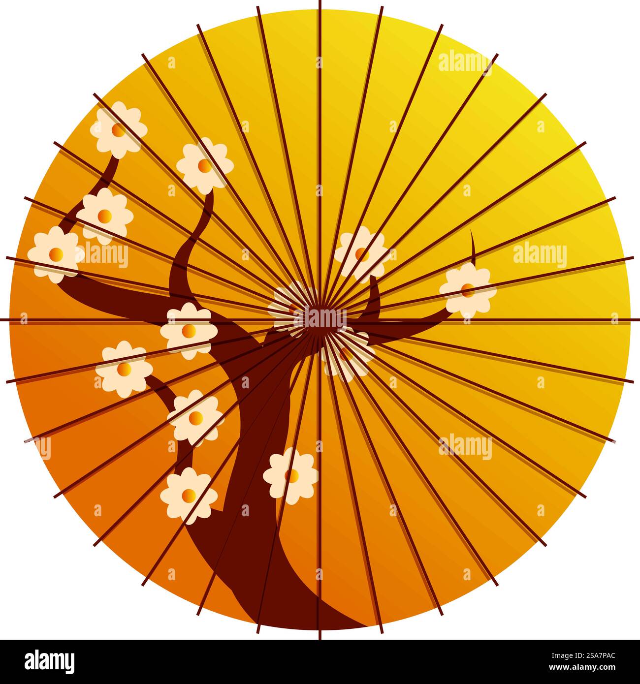 Golden parasol with a cherry tree branch design, ideal for projects ...