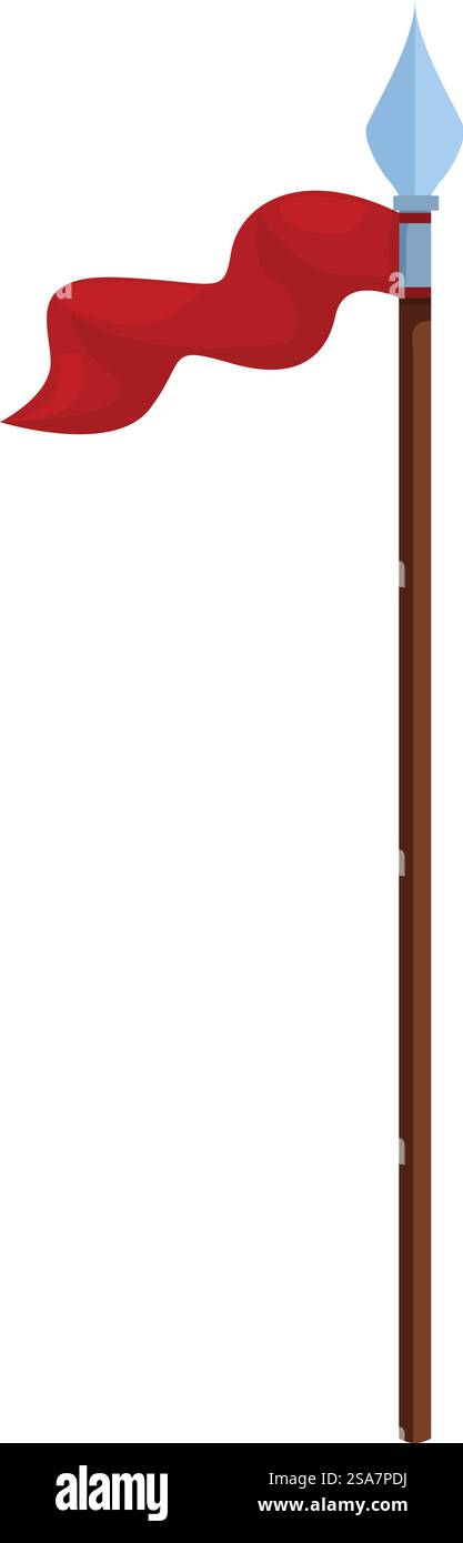 Silver spear point is sitting atop a long pole with a red flag waving ...
