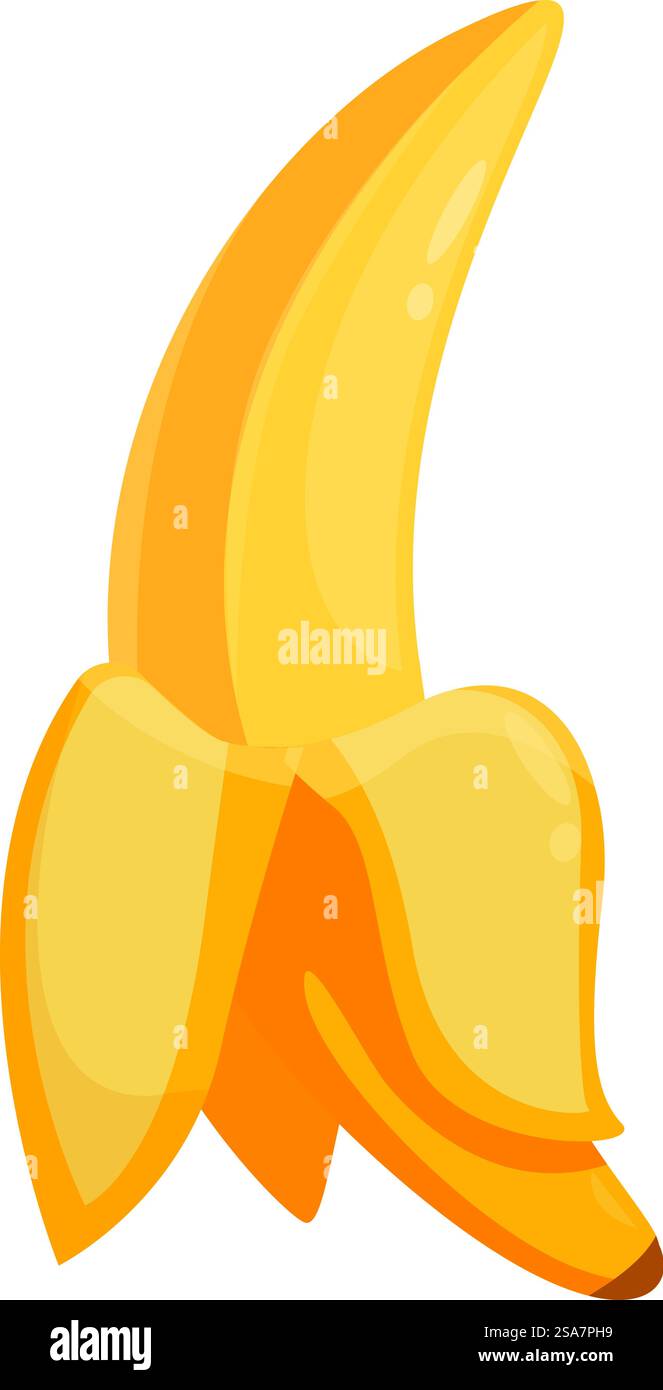 Ripe yellow banana partially peeled showing its delicious flesh ...