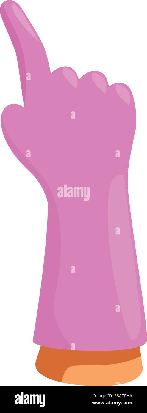 Cartoon illustration of a hand wearing a pink rubber glove pointing up ...