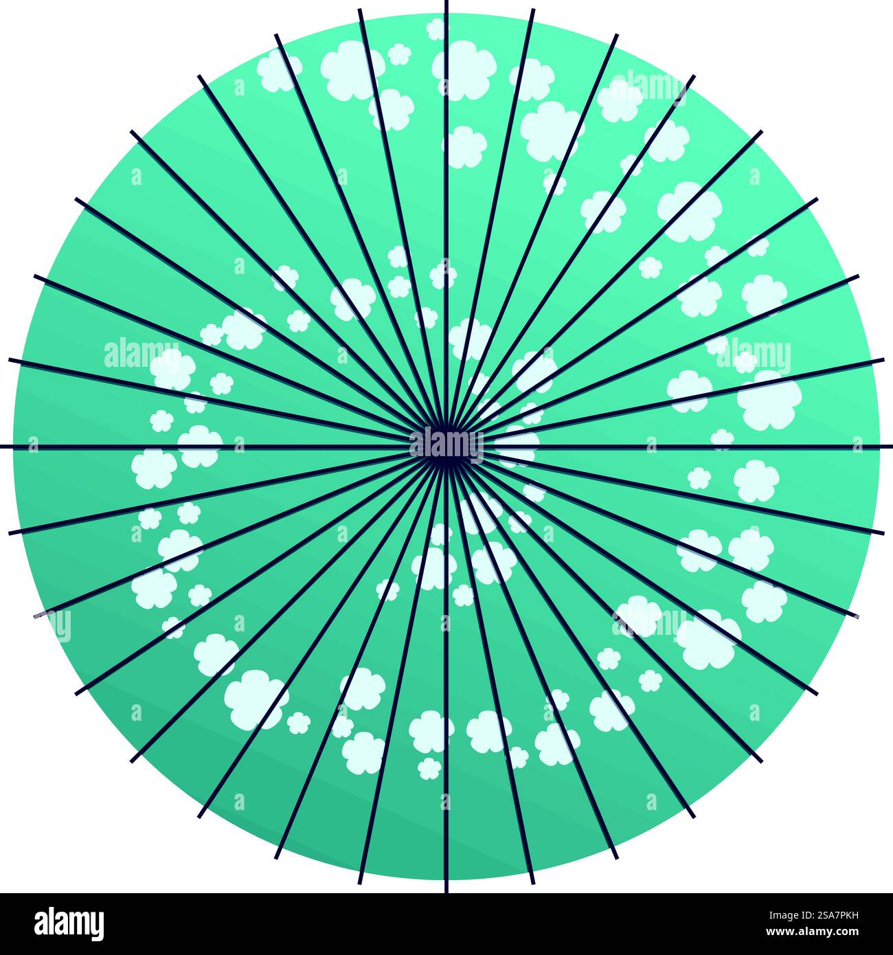 Blue japanese parasol is featuring a white floral pattern on its fabric ...