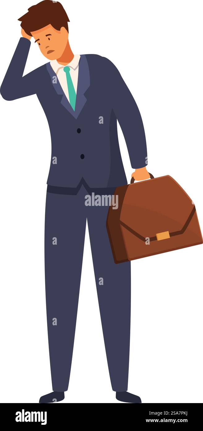 Sad office worker holding head and briefcase feeling stressed ...