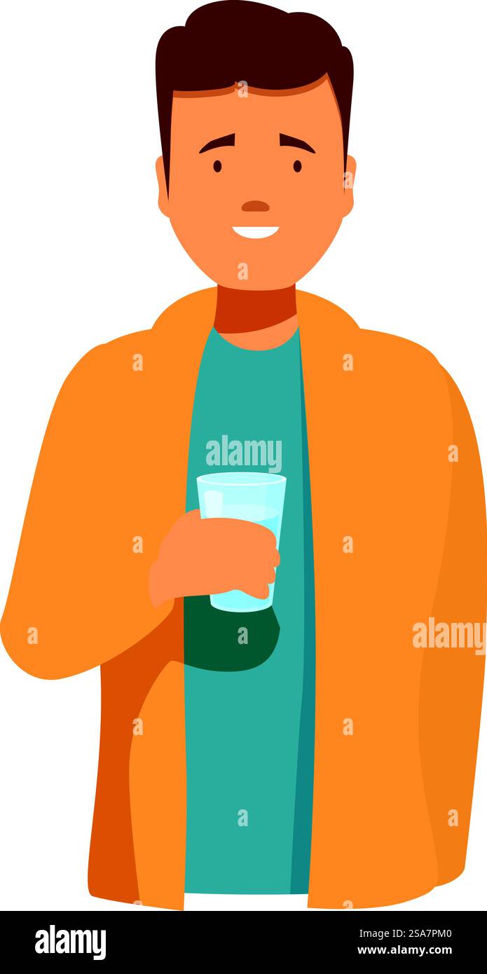 Young man is smiling as he holds a glass of water, promoting the ...