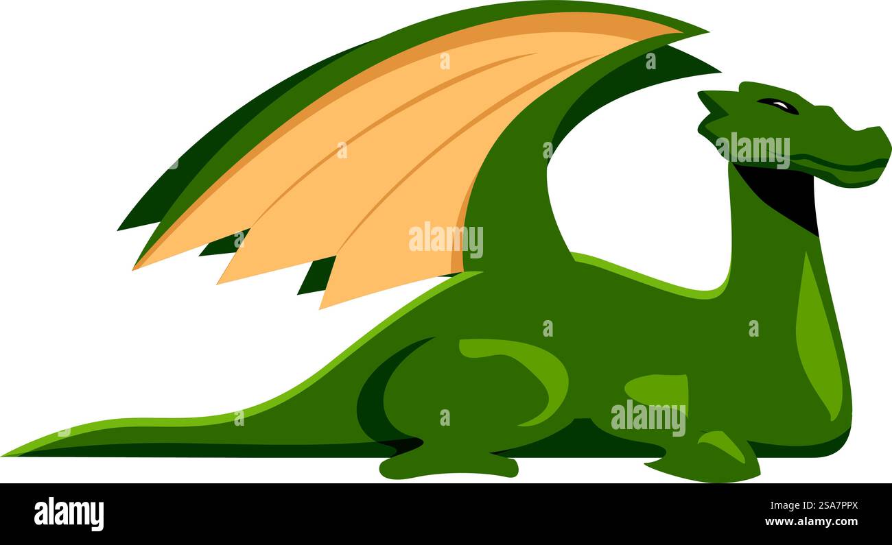 Green dragon resting while spreading its wings. Green dragon resting ...