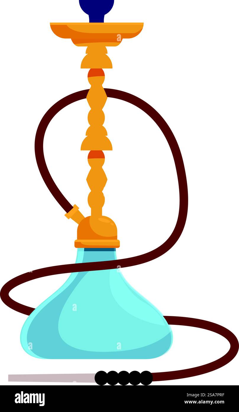 Classic hookah pipe with a blue glass base and golden stem, ready for ...