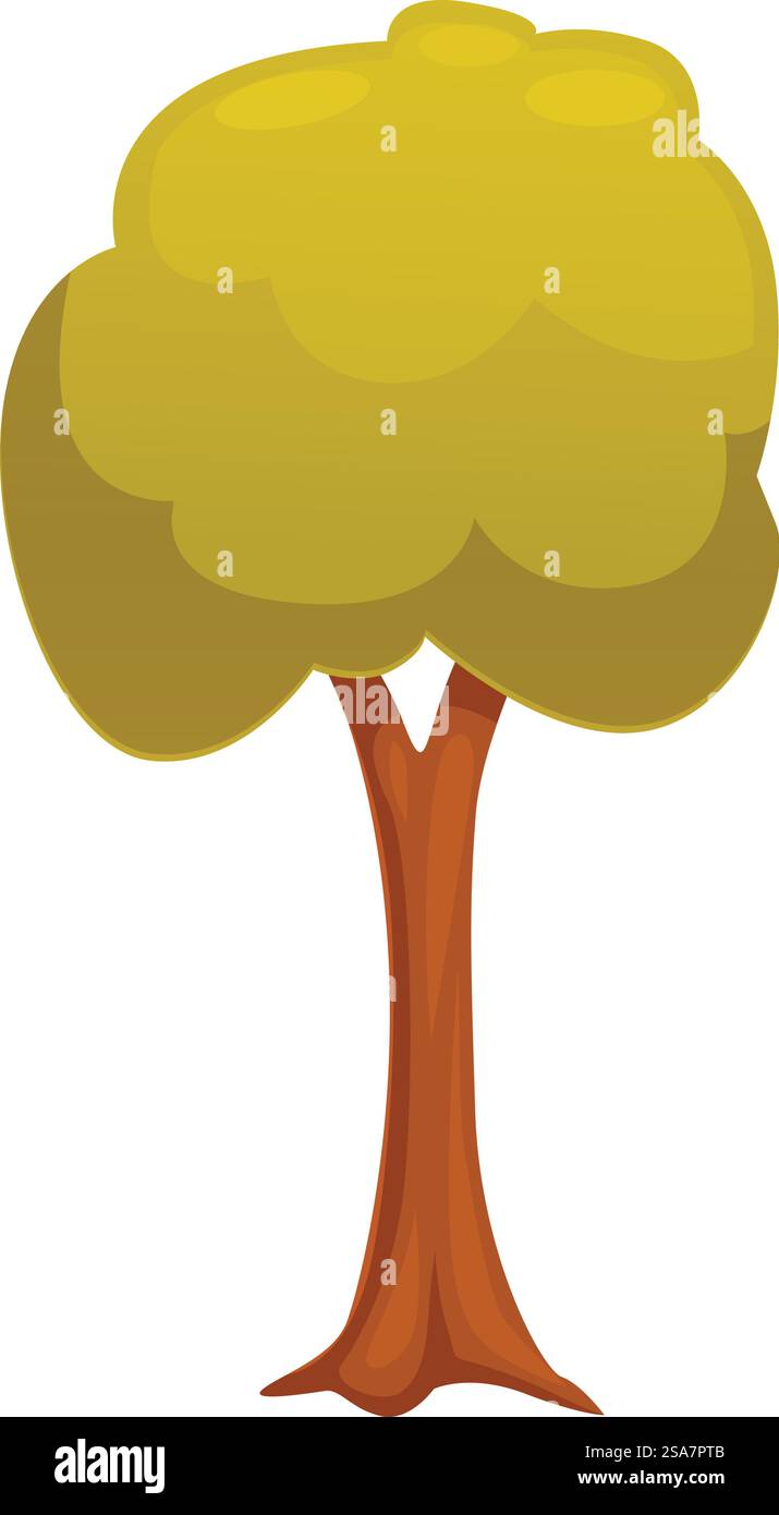 Cartoon tree with big green crown and thick brown trunk standing alone ...
