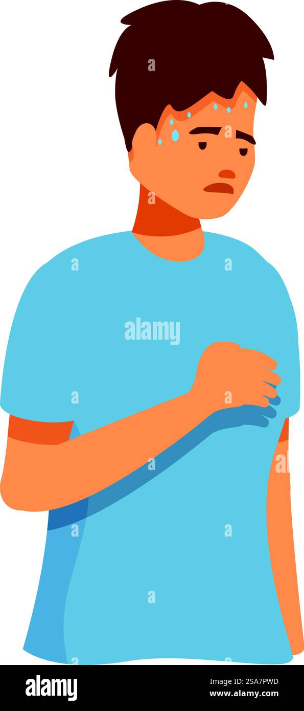 Young man is suffering from chest pain and sweating, potentially ...