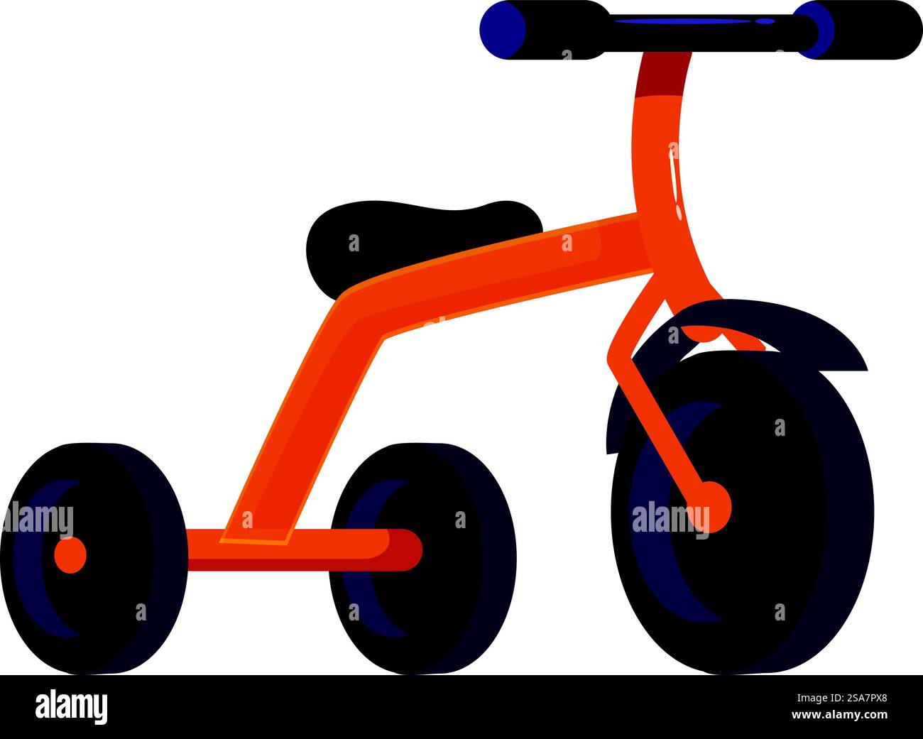 Orange tricycle with black wheels standing on a white background ...