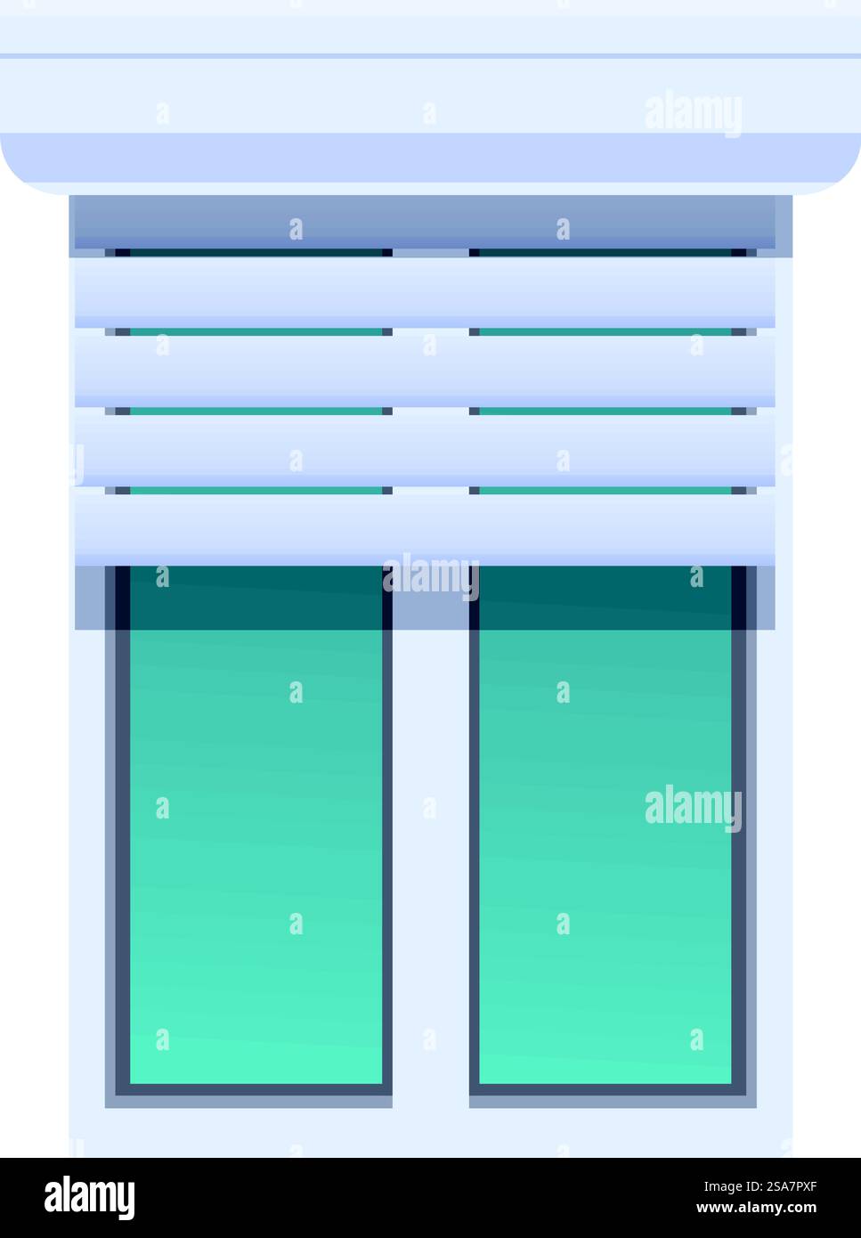 Modern window with a rolling shutter is providing shade and security. Modern plastic window with ...