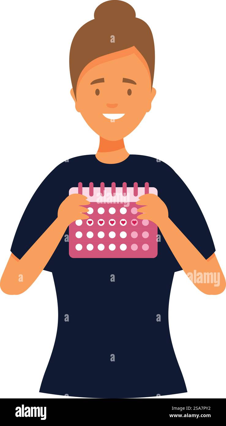 Woman is smiling and holding an ovulation tracking calendar, indicating ...