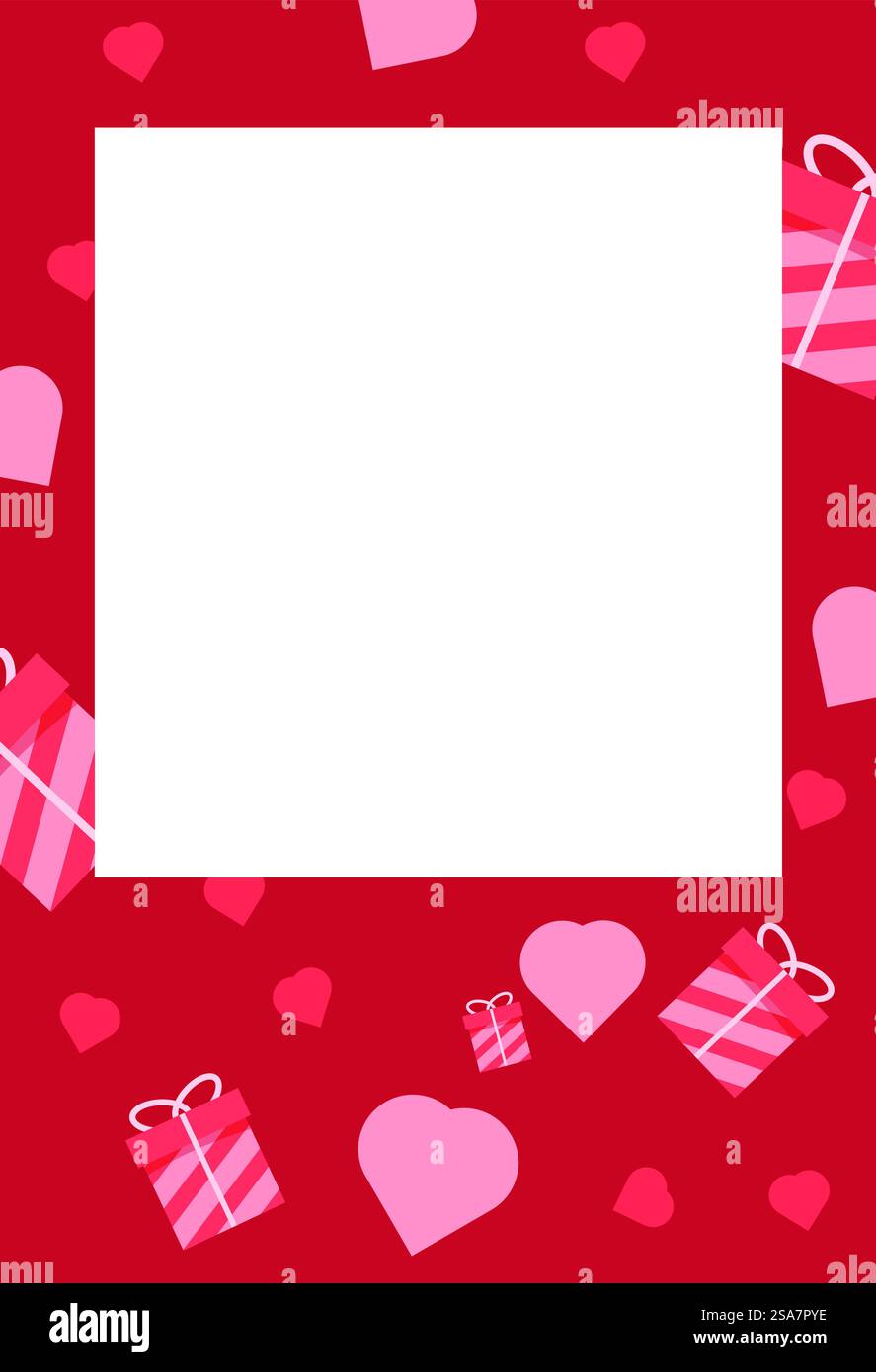 Festive red border with gifts and hearts for valentine’s day projects ...