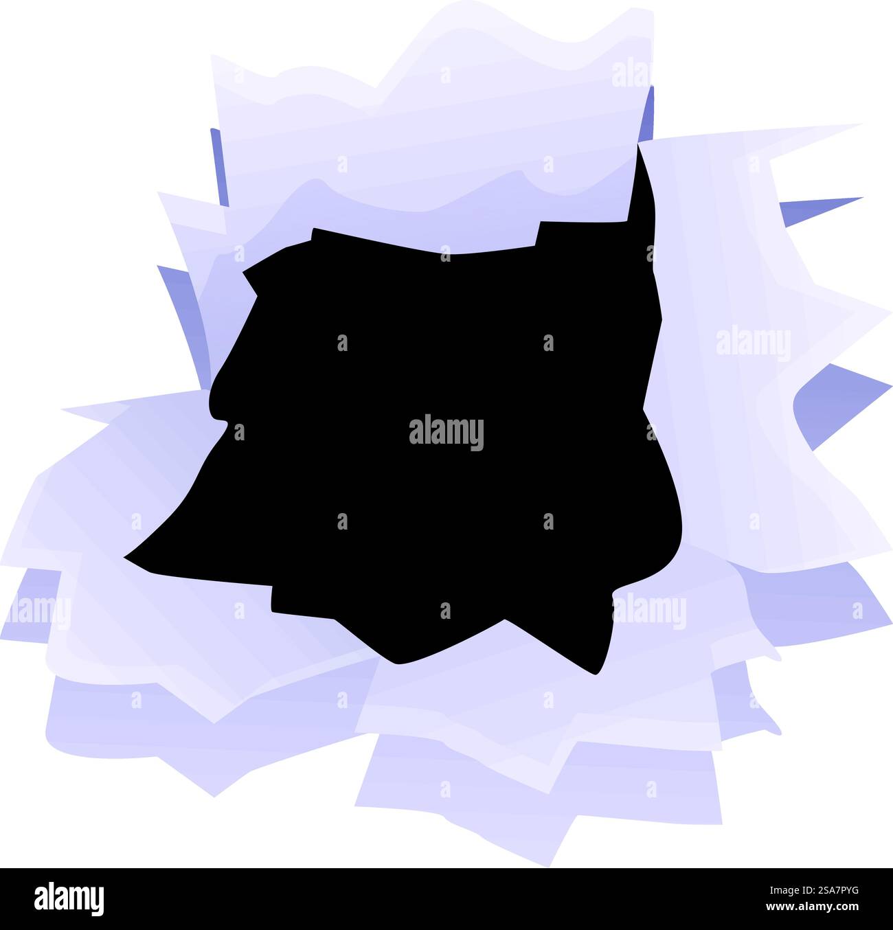 Bullet hole tearing through a piece of paper, leaving behind ripped and ...