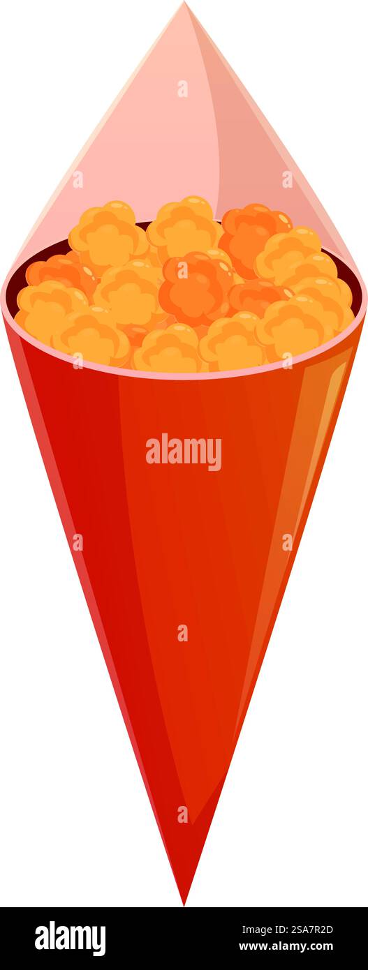 Overflowing paper cone of crunchy caramel popcorn, a classic treat for ...