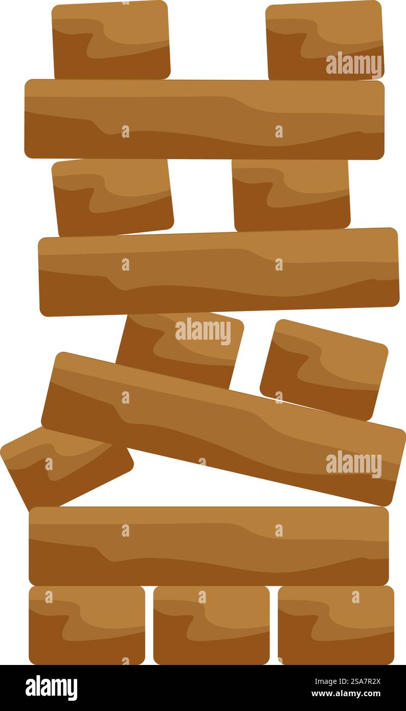 Tower of wooden blocks is balancing precariously, suggesting a game of ...