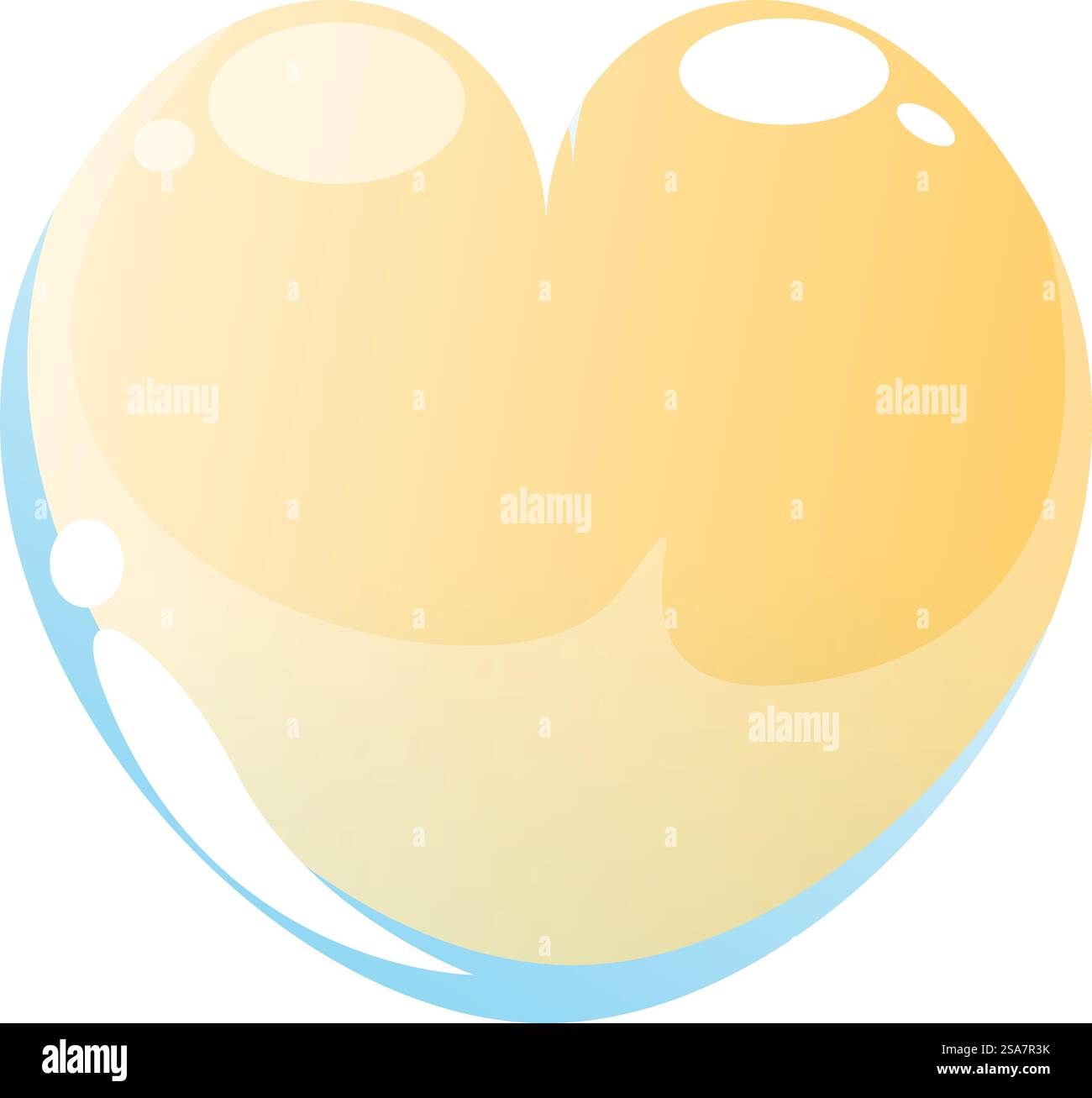 Bright yellow heart shaped bubble is floating on a white background ...