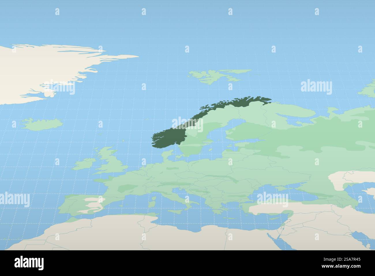 Norway highlighted on a detailed map, geographic location of Norway ...