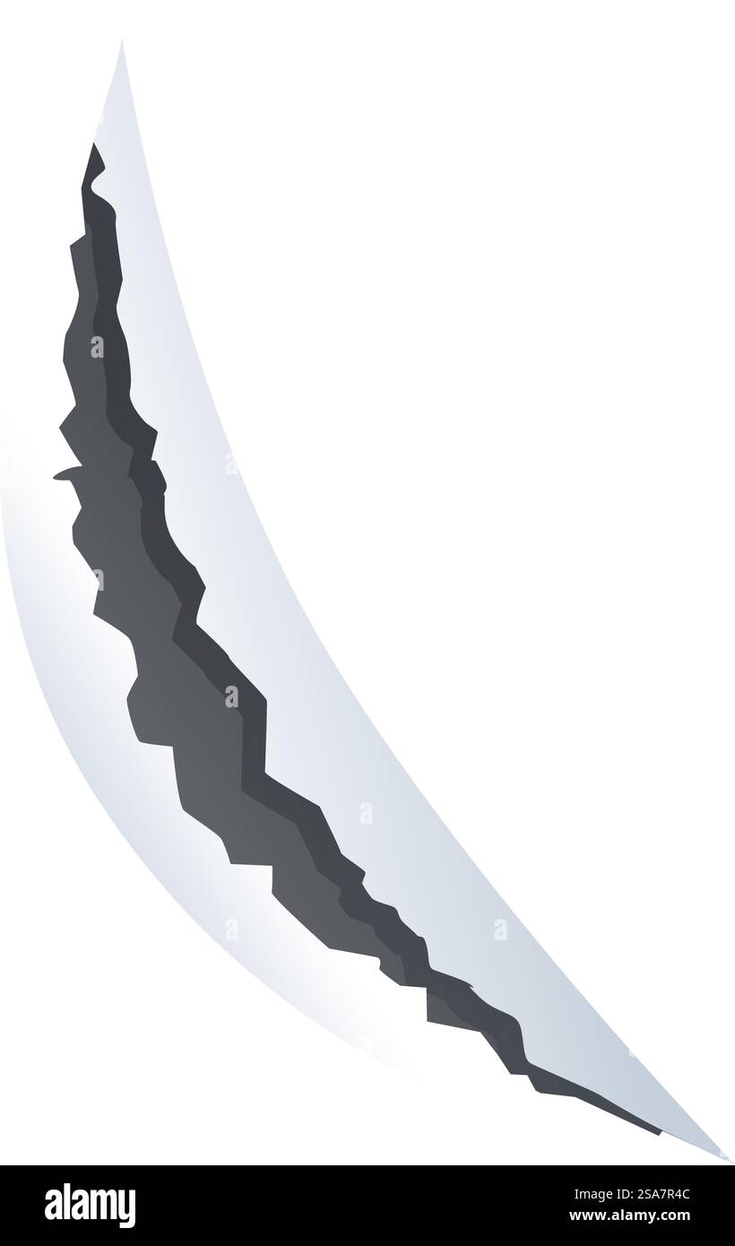 Illustration of a long diagonal crack appearing on a white surface ...